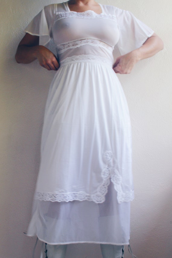 Whimsical Sheer White Lace Maxi Slip Sheer Lace Wen… Gem