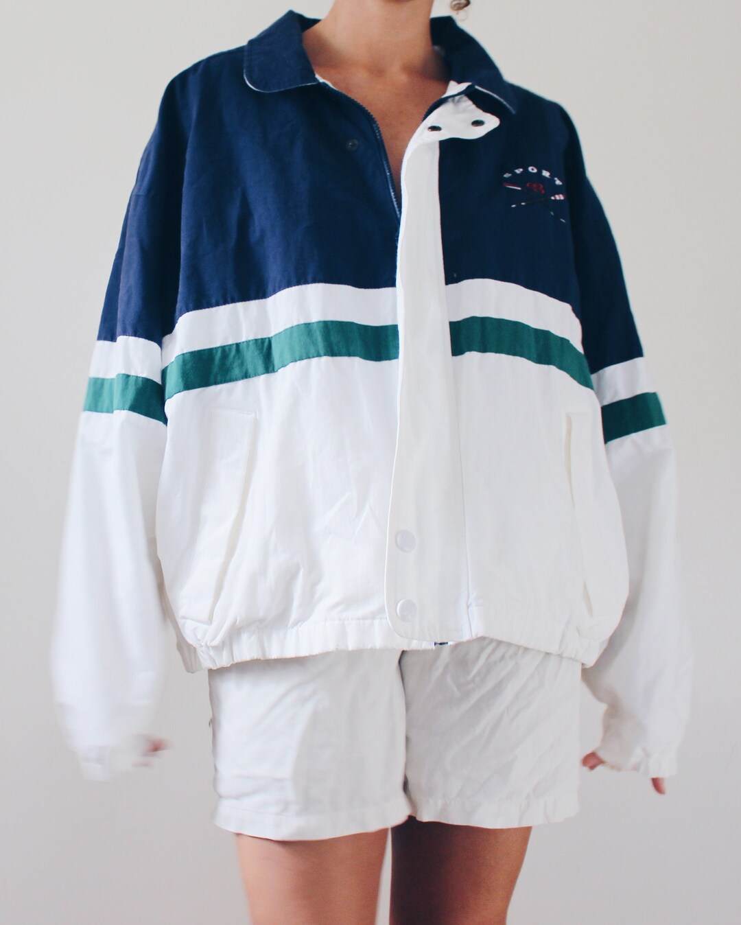 90s White Colorblock Windbreaker / Nautical Streetwear Winter Zip up ...