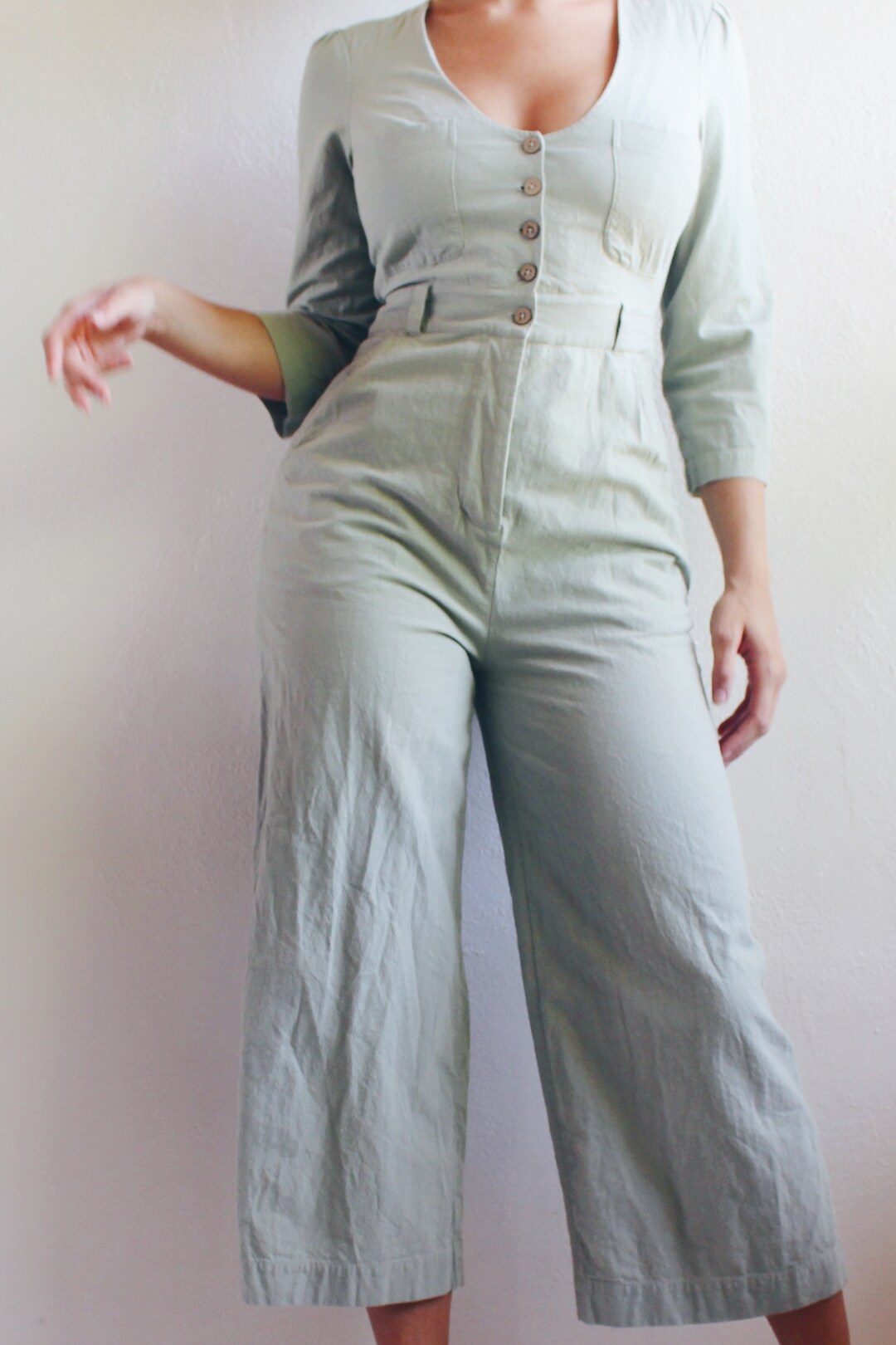 Light Green One Piece Utility Romper / Sage Green Wide Leg Jumper - Etsy