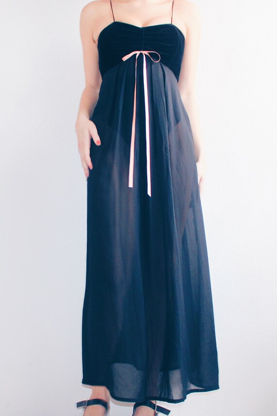 Coquette Formal: Vintage Sheer Formal Dress with Velv… - Gem