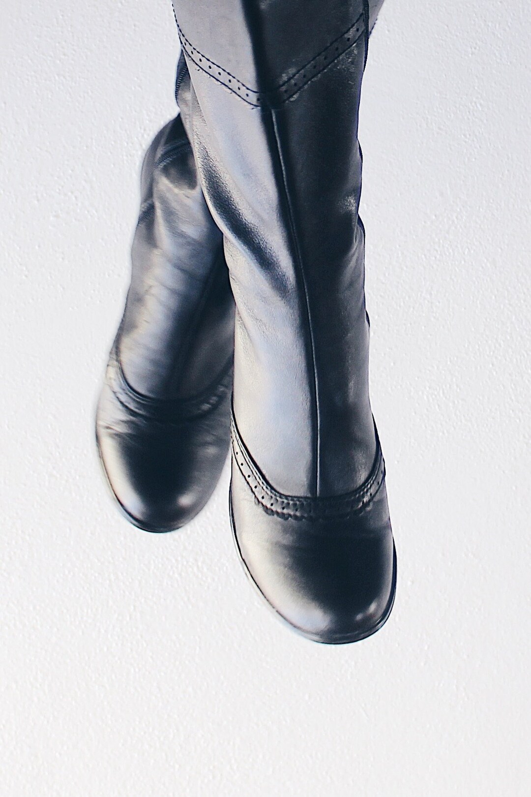Victorian Kitten Heel Leather: Black Wingtip Boots - Calf-length ...