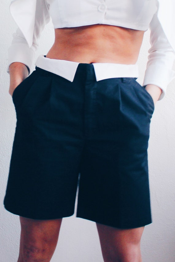 Androgynous Formal: Upcycled Black Pleated Shorts wit… - Gem