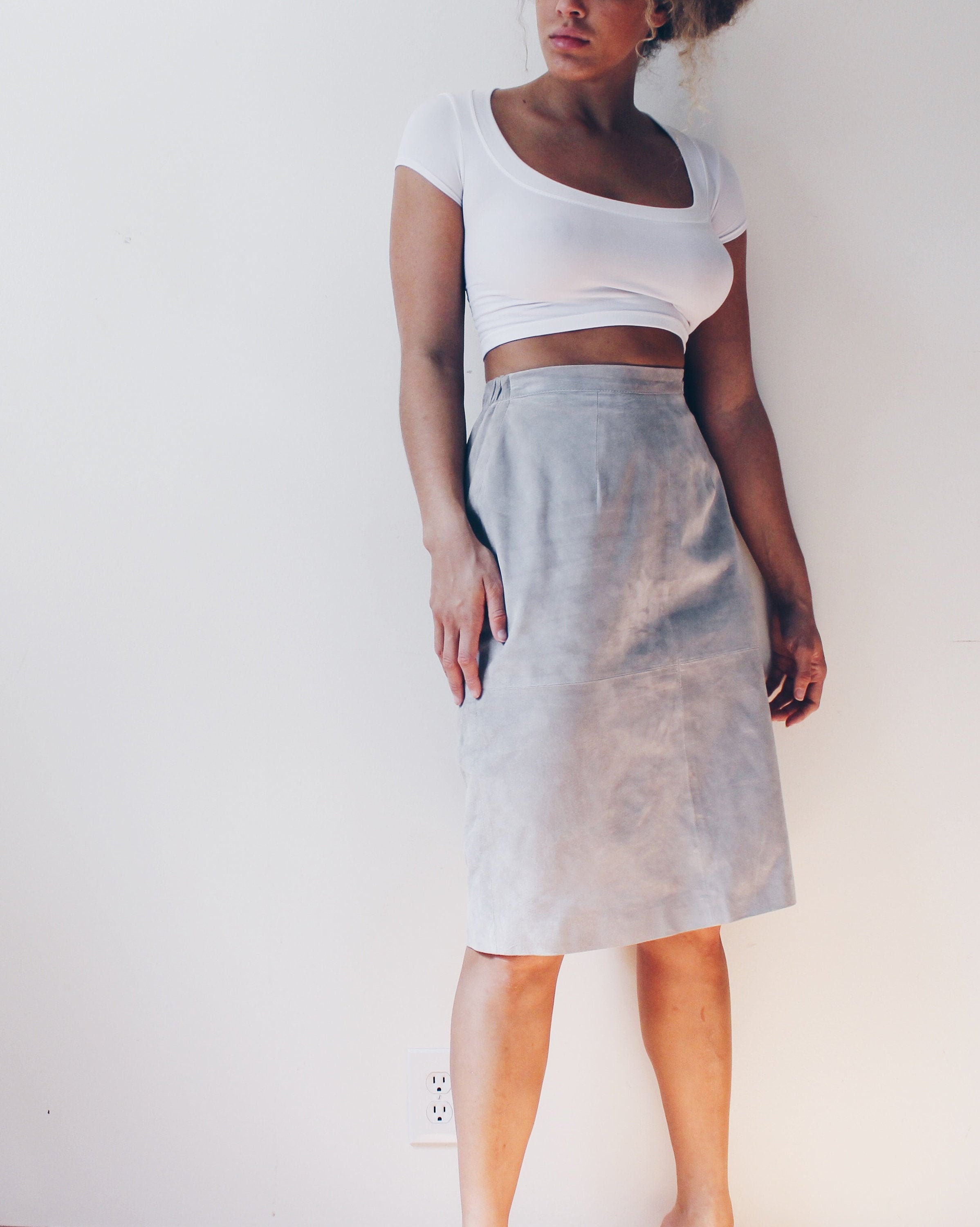 Grey suede skirt store