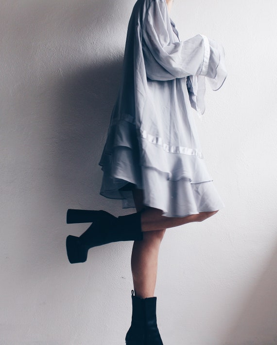 Ruffled Grey Formal Duster / Sheer Gray Long Jacket - Etsy
