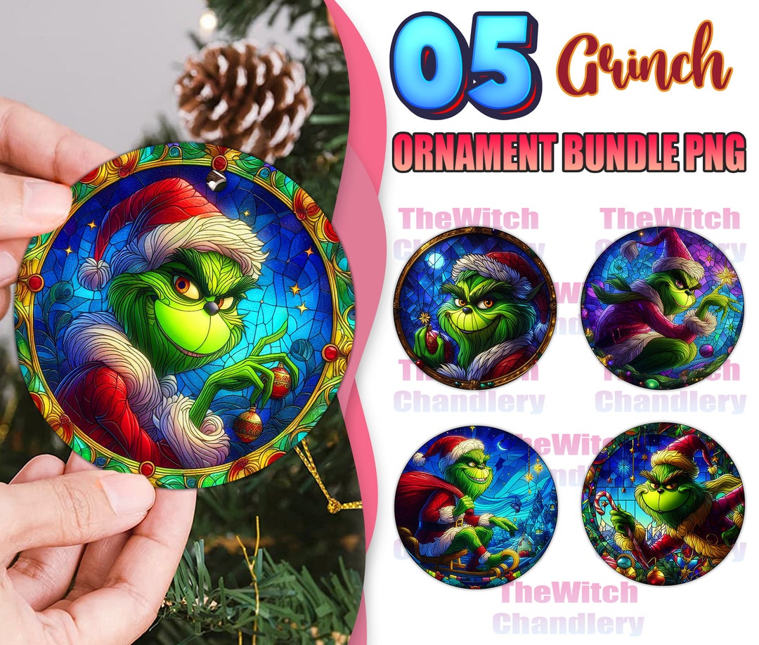 Stained Glass the Grin Christmas Ornament Bundle PNG, 3D Christmas ...