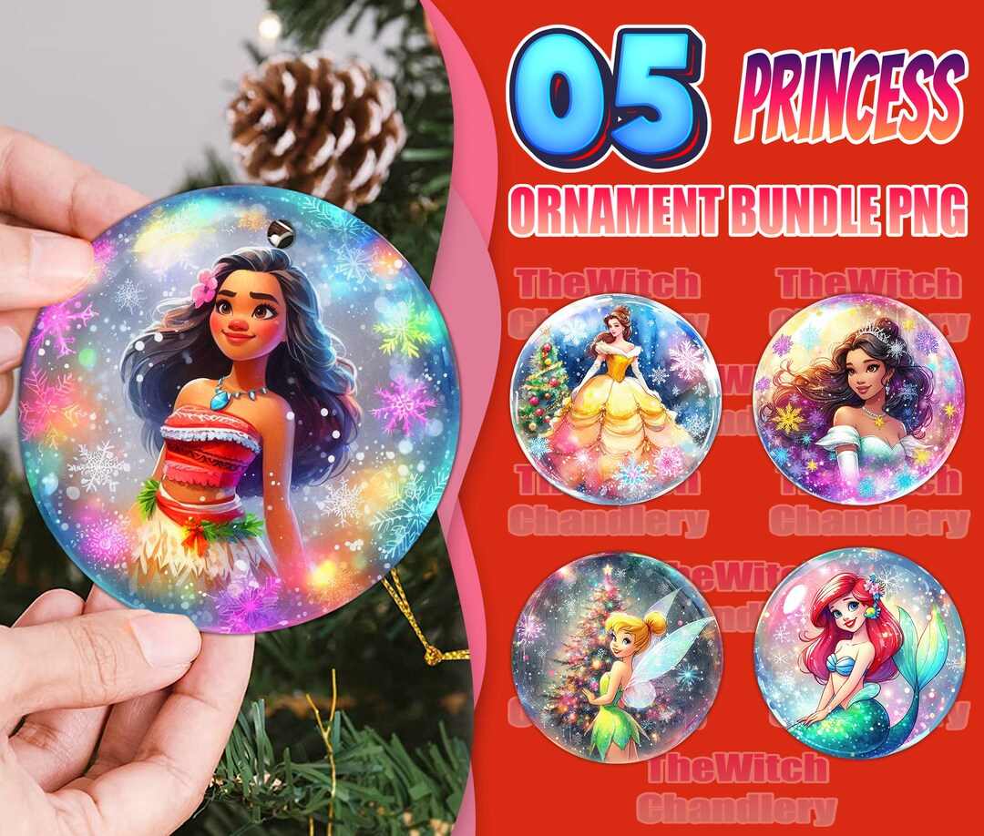 3D Princess Christmas Ornament Bundle PNG, Christmas Cartoon Round ...