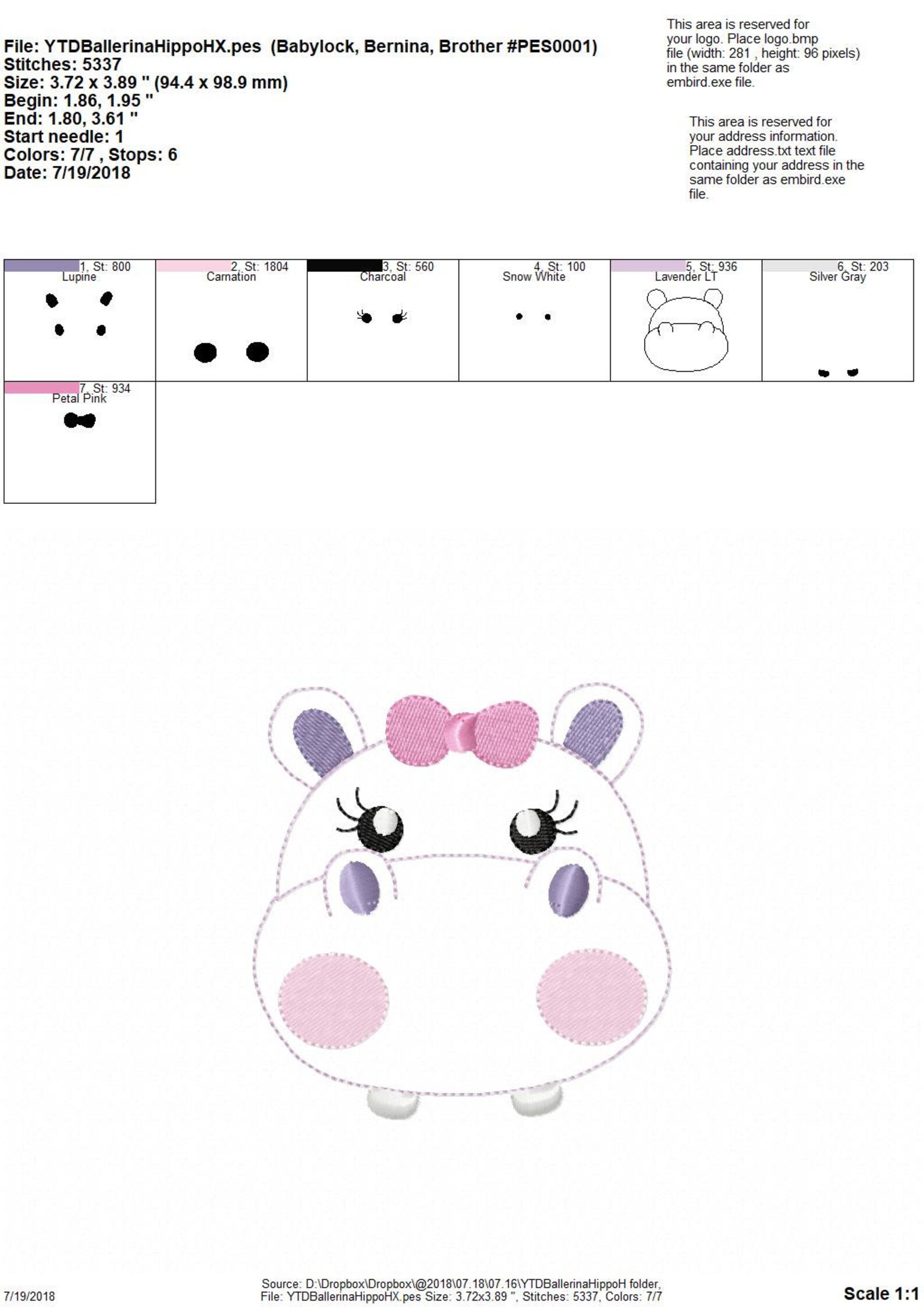 Ballerina Feltie Hippo H Feltie Embroidery File | Etsy