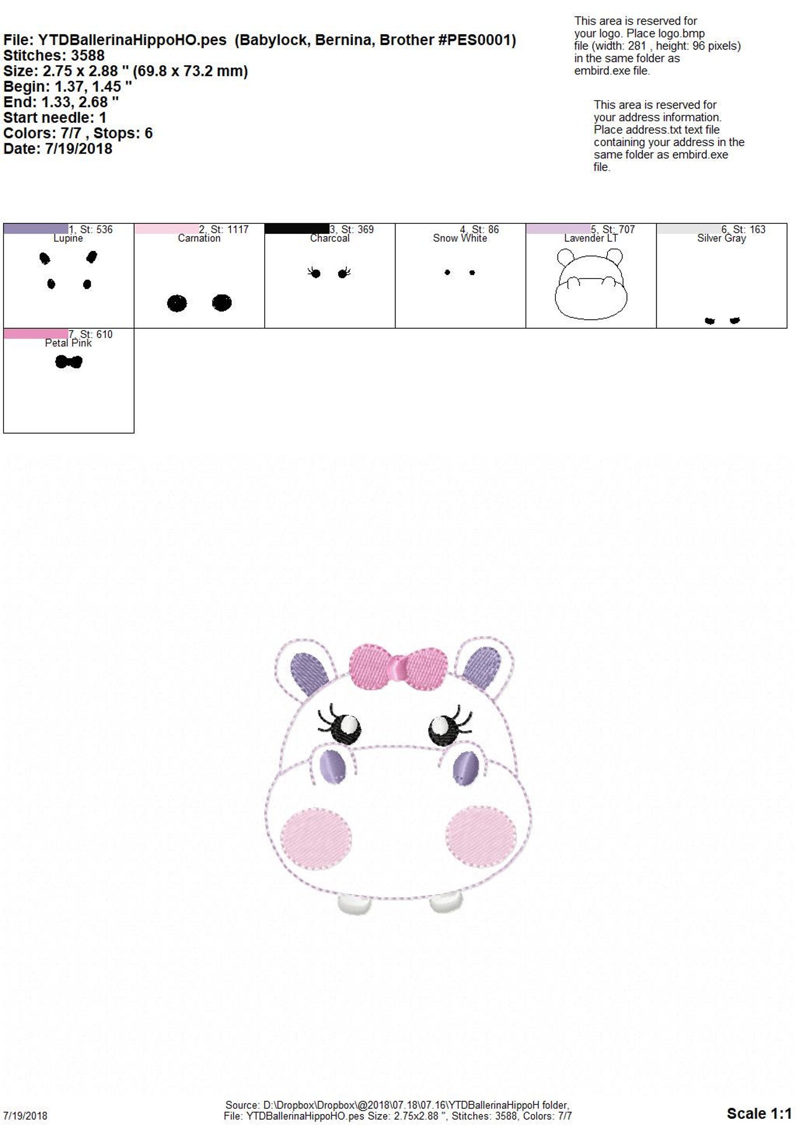 Ballerina Feltie Hippo H Feltie Embroidery File - Etsy