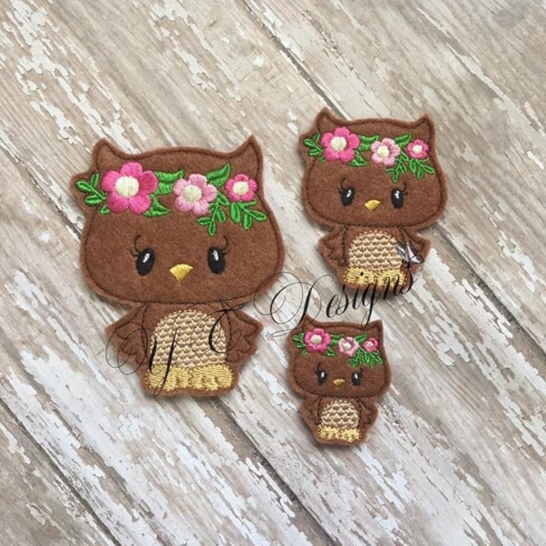 Owl Feltie Woodland Owl Floral Feltie Embroidery File | Etsy