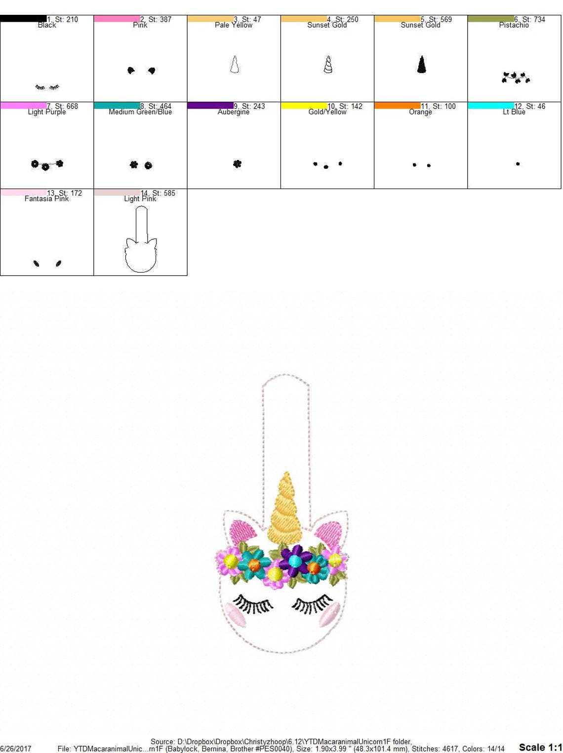 Unicorn Key Fob Macaranimal Unicorn 1 Key Fob EMBROIDERY FILE | Etsy