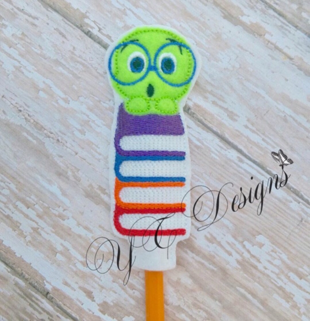 Bookworm Pencil Topper Stacked Books Worm Back to School Machine ...
