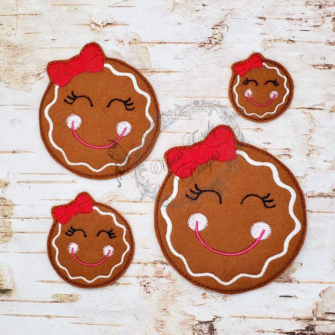 Christmas Peeker Gingerbread Girl Head Feltie Wordie Feltie Embroidery ...