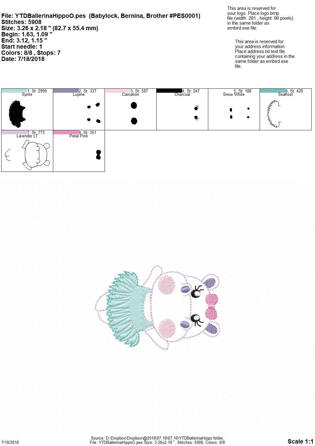 Ballerina Feltie Hippo Feltie Embroidery File - Etsy