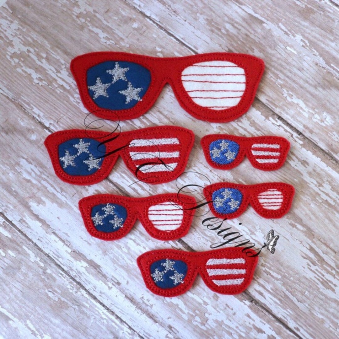 Patriotic Glasses Feltie 4th of July Flag Sunglasses Feltie Embroidery ...