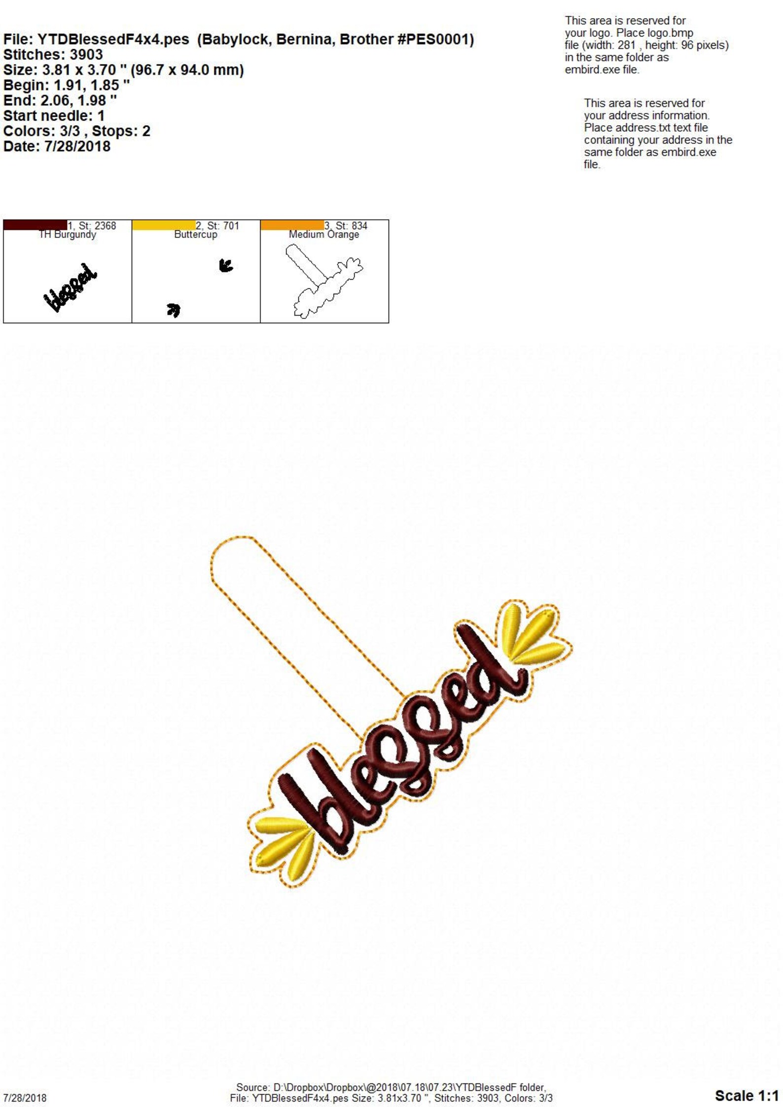 Blessed Key Fob EMBROIDERY FILE - Etsy
