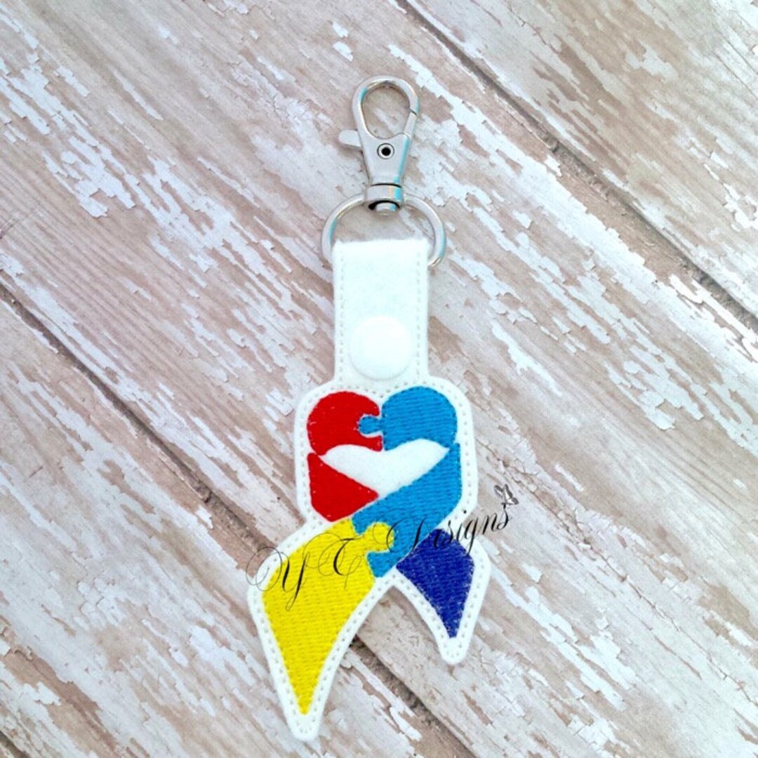 Autism Key Fob Heart Ribbon Key Fob Digital Embroidery File - Etsy