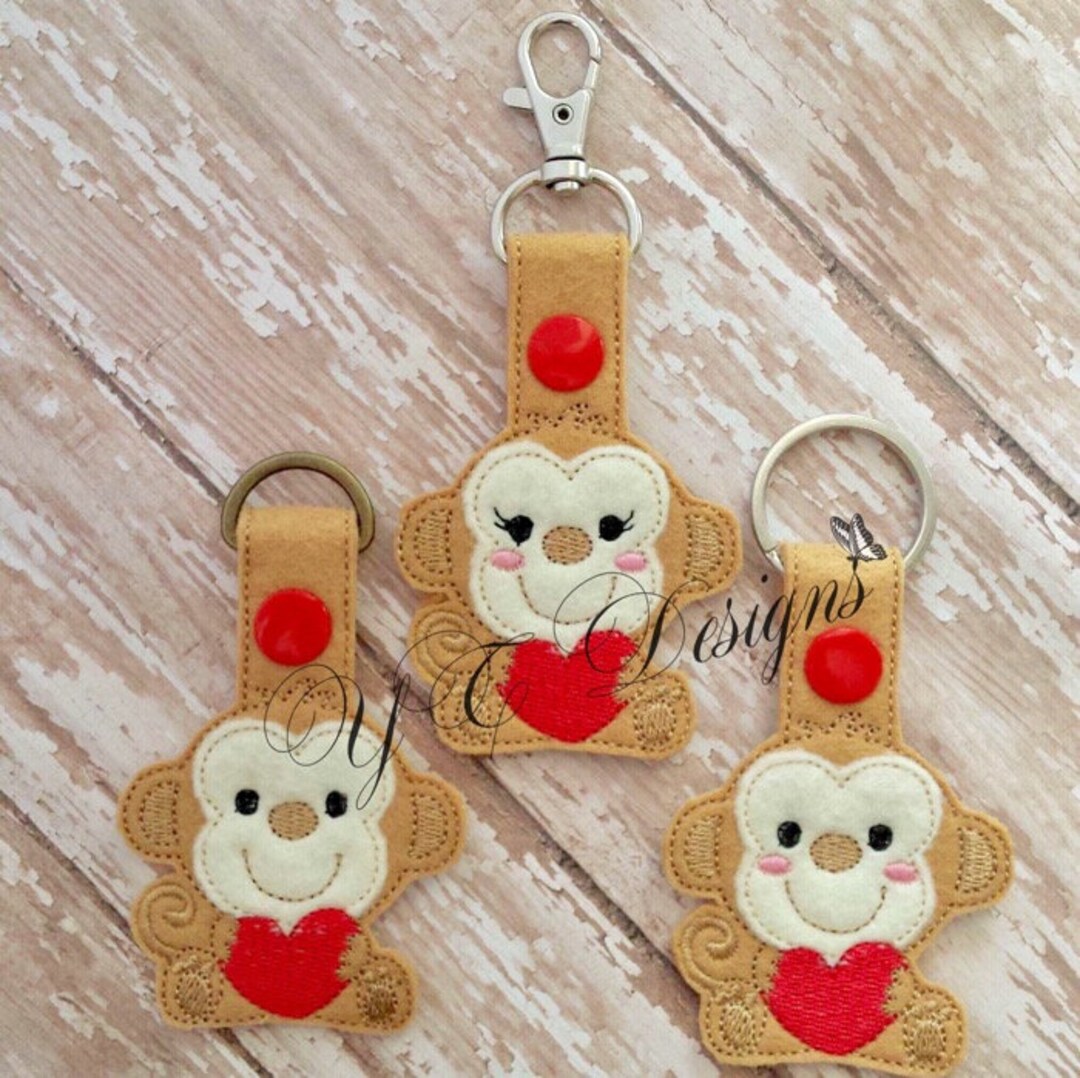 Monkey Love Key Fob EMBROIDERY FILE - Etsy
