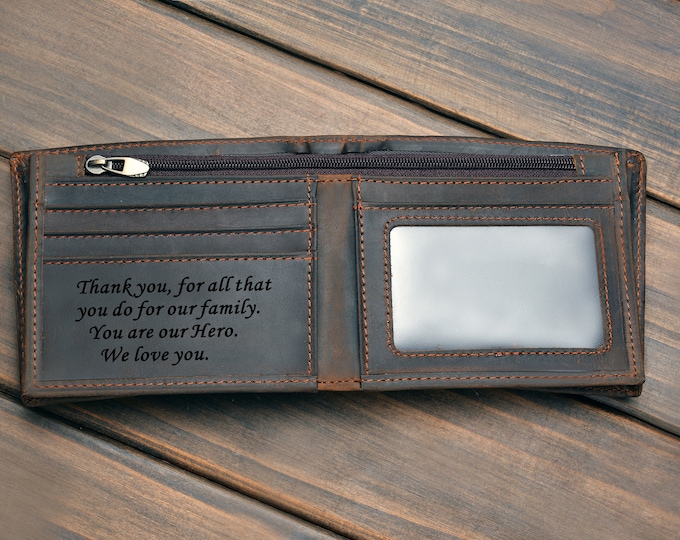 Personalized Wallet Engraved Mens Wallet Leather Wallet Boyfriend Gift Father Day Gift for Him ...