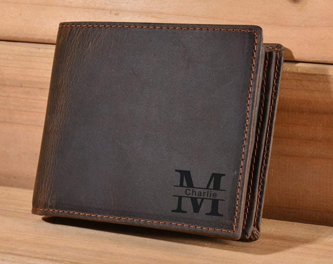 Engraved Leather Wallet for Men, Personalized Wallet, Laser Engraved ...