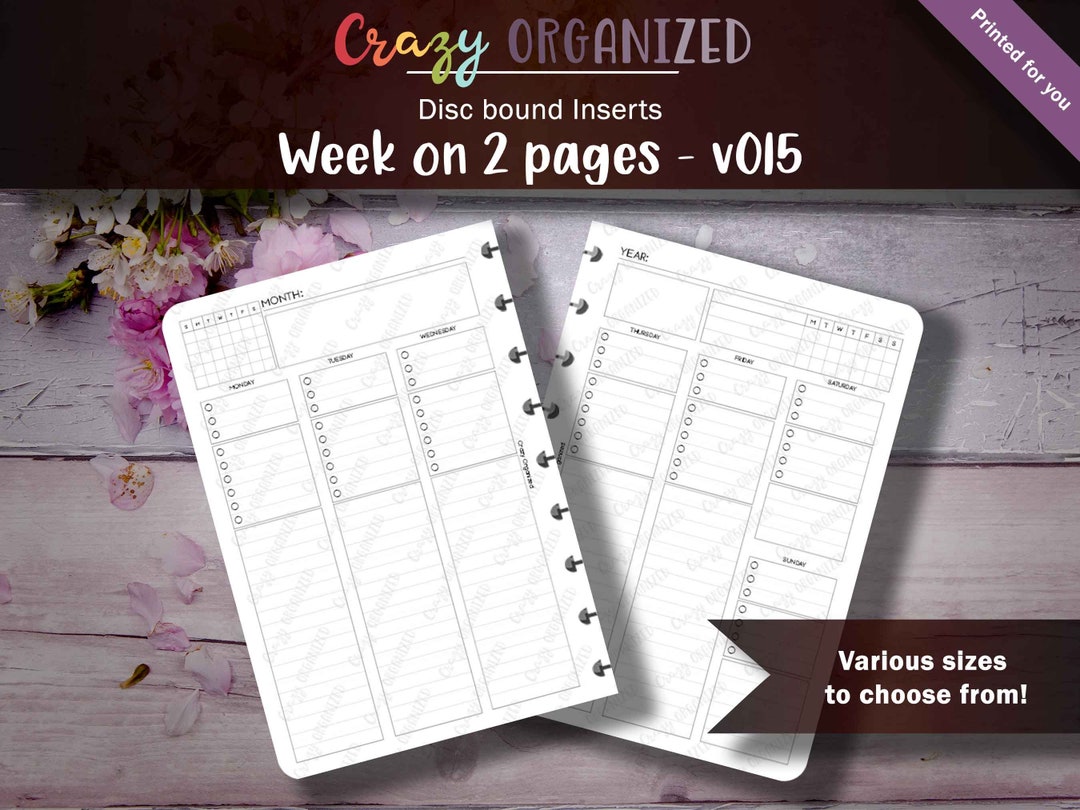 Week on Two Pages Disc Bound Insert | Minimalist | V015| Wo2p - Etsy