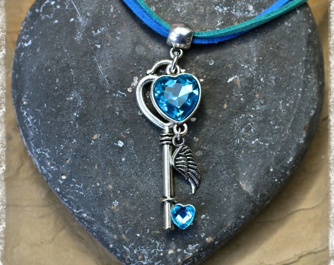 Blue Sky Angel Key Pendant Blue Azure Heart - Etsy