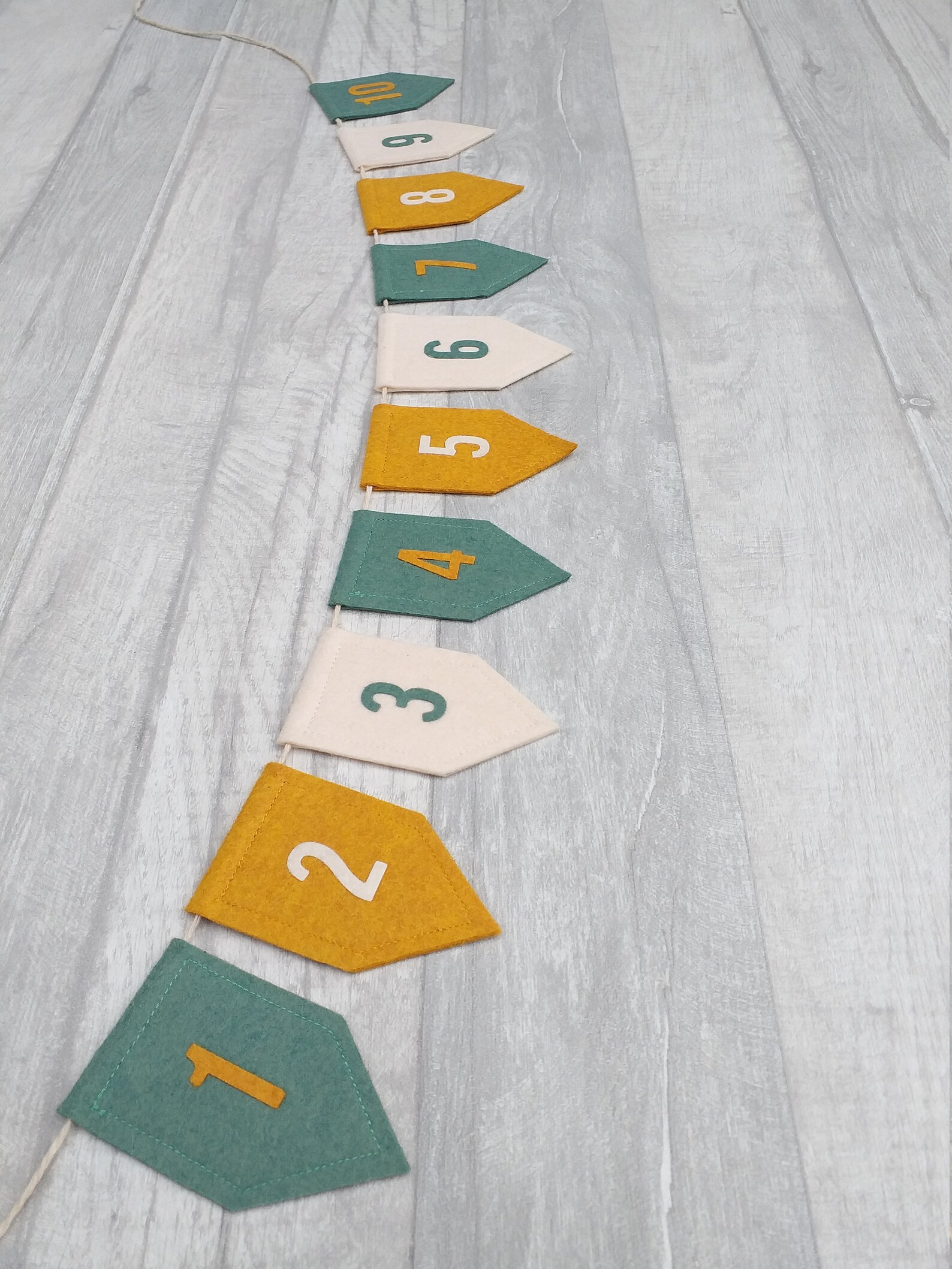 Number Bunting Number Line Green Mustard Yellow Garland - Etsy UK