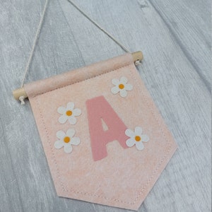 Initial Flag, Pink, Peach, Cream, Initial Sign, Wall Hanging, Bunting ...