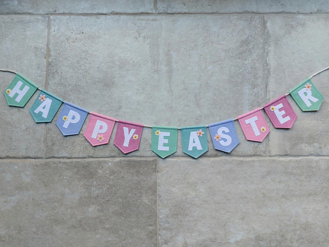 Easter Bunting, Banner, Happy Easter Garland, Pastel, Floral, Egg Hunt ...