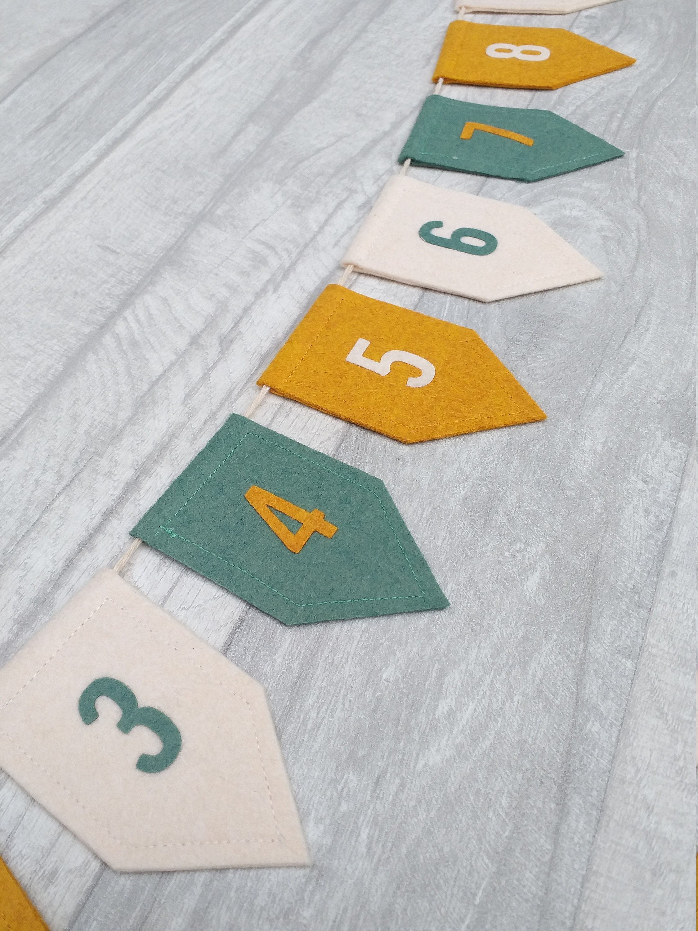 Number Bunting Number Line Green Mustard Yellow Garland - Etsy UK