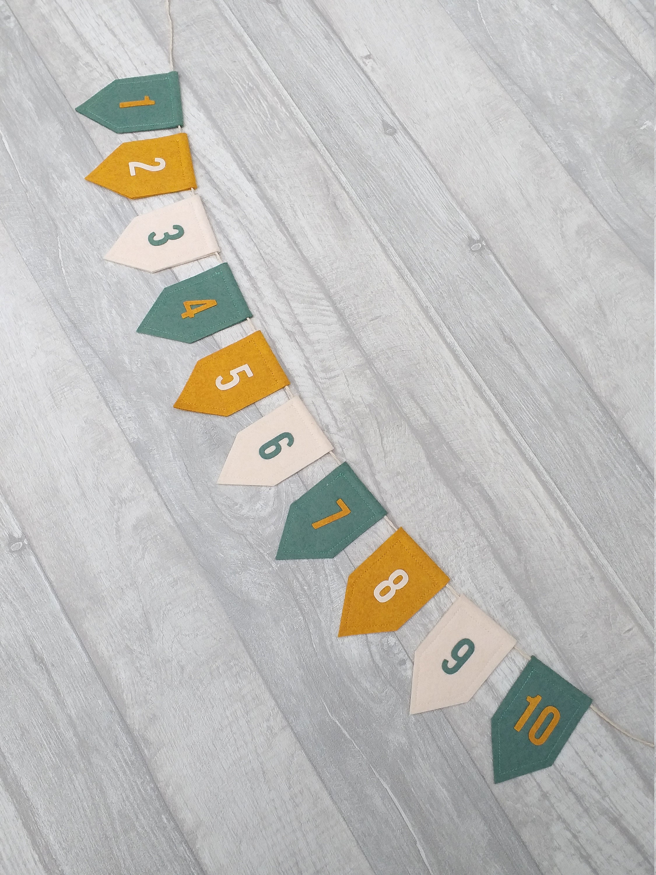 Number Bunting Number Line Green Mustard Yellow Garland - Etsy UK