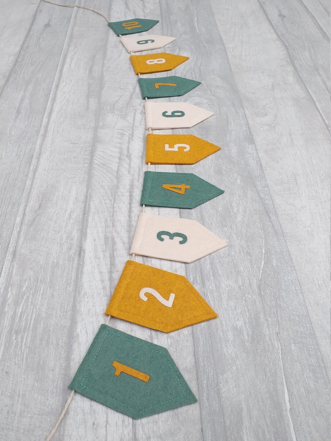 Number Bunting, Number Line, Green, Mustard Yellow Garland, Felt ...