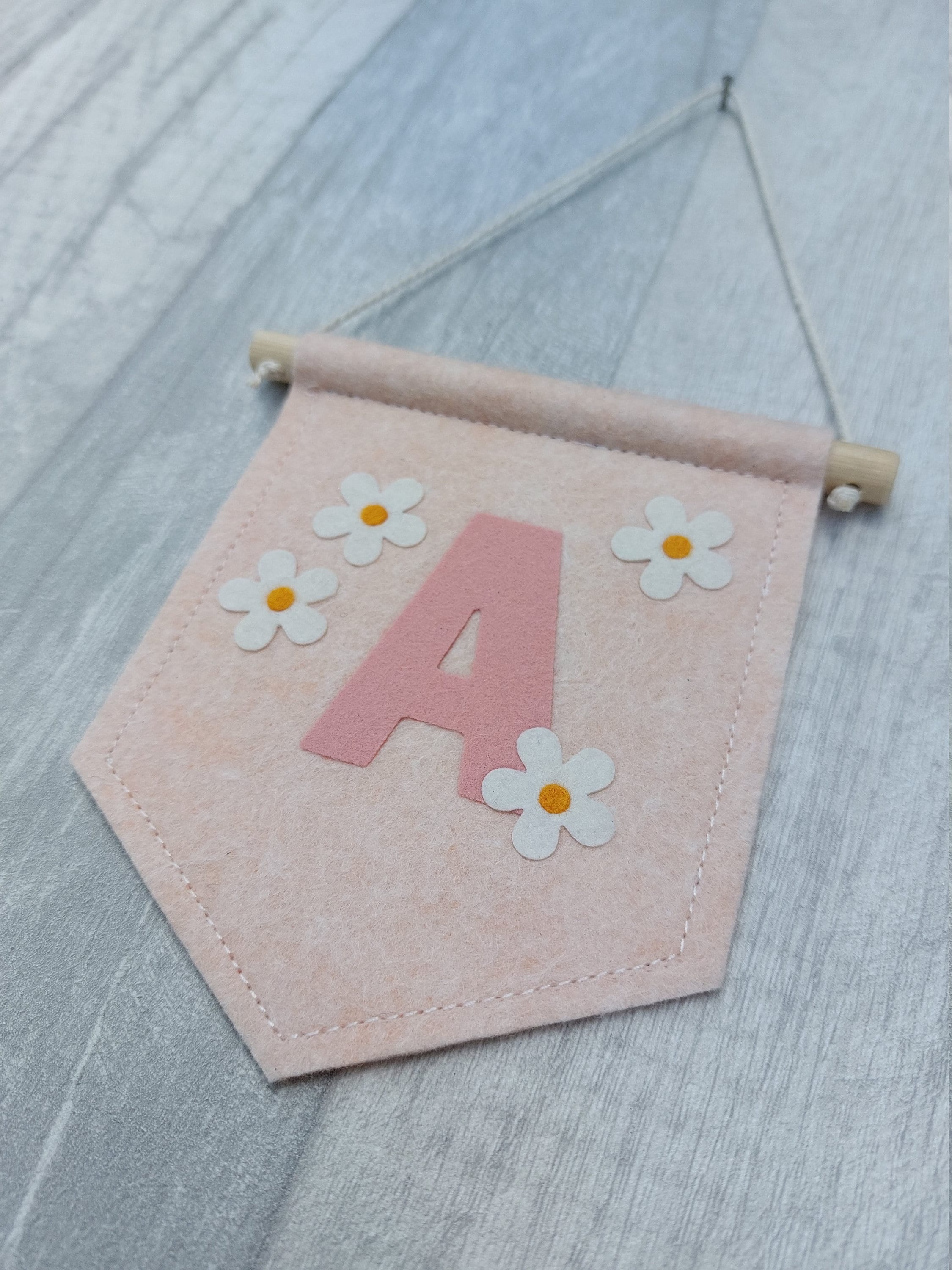 Initial Flag, Pink, Peach, Cream, Initial Sign, Wall Hanging, Bunting ...