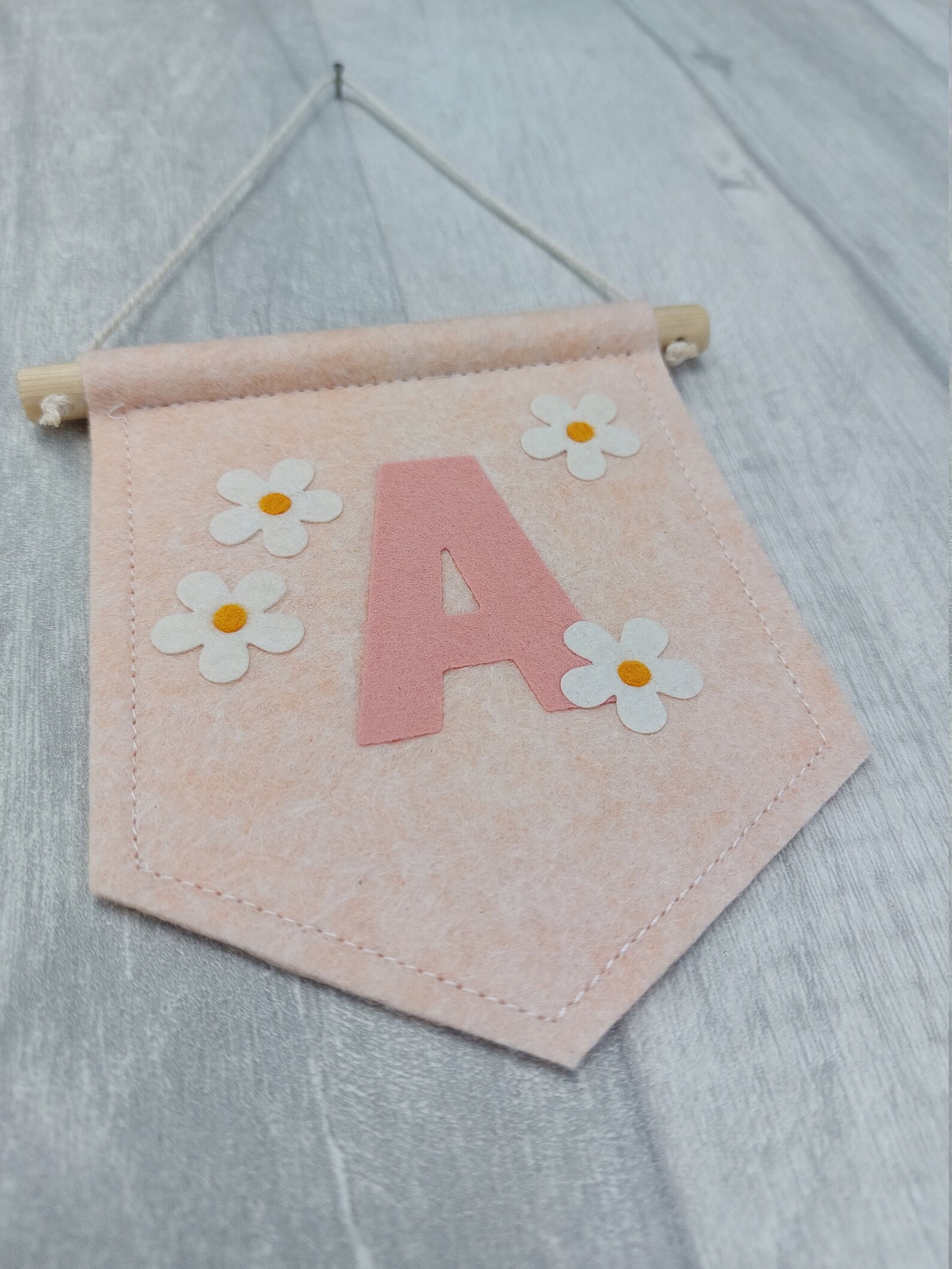 Initial Flag, Pink, Peach, Cream, Initial Sign, Wall Hanging, Bunting ...