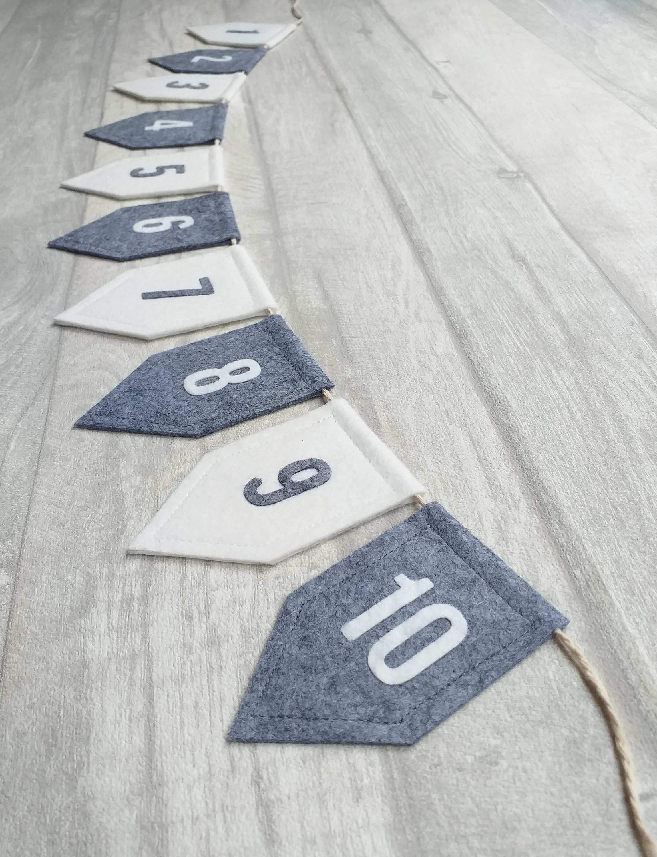 Number bunting number line grey and white garland felt | Etsy