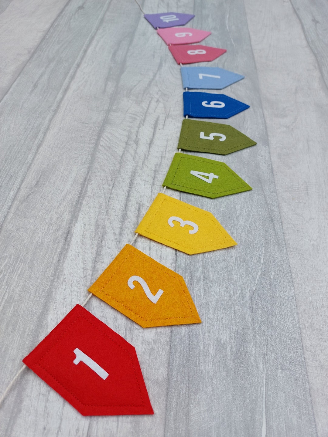 Number Bunting, Number Line, Rainbow Garland, Multi Coloured, Felt ...