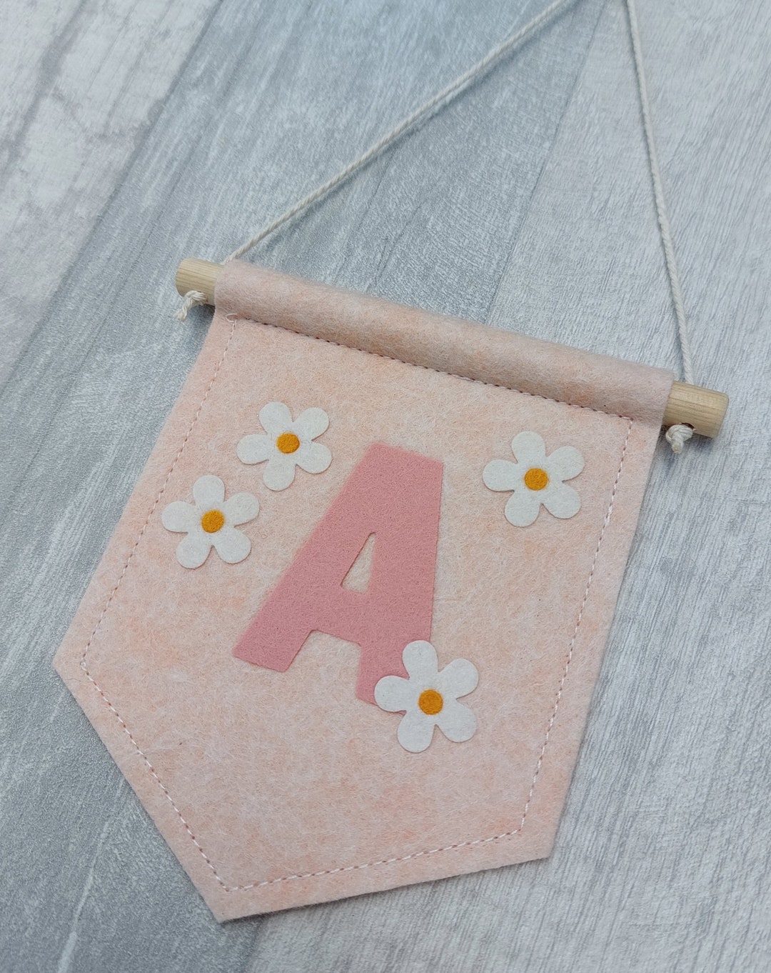 Initial Flag, Pink, Peach, Cream, Initial Sign, Wall Hanging, Bunting ...