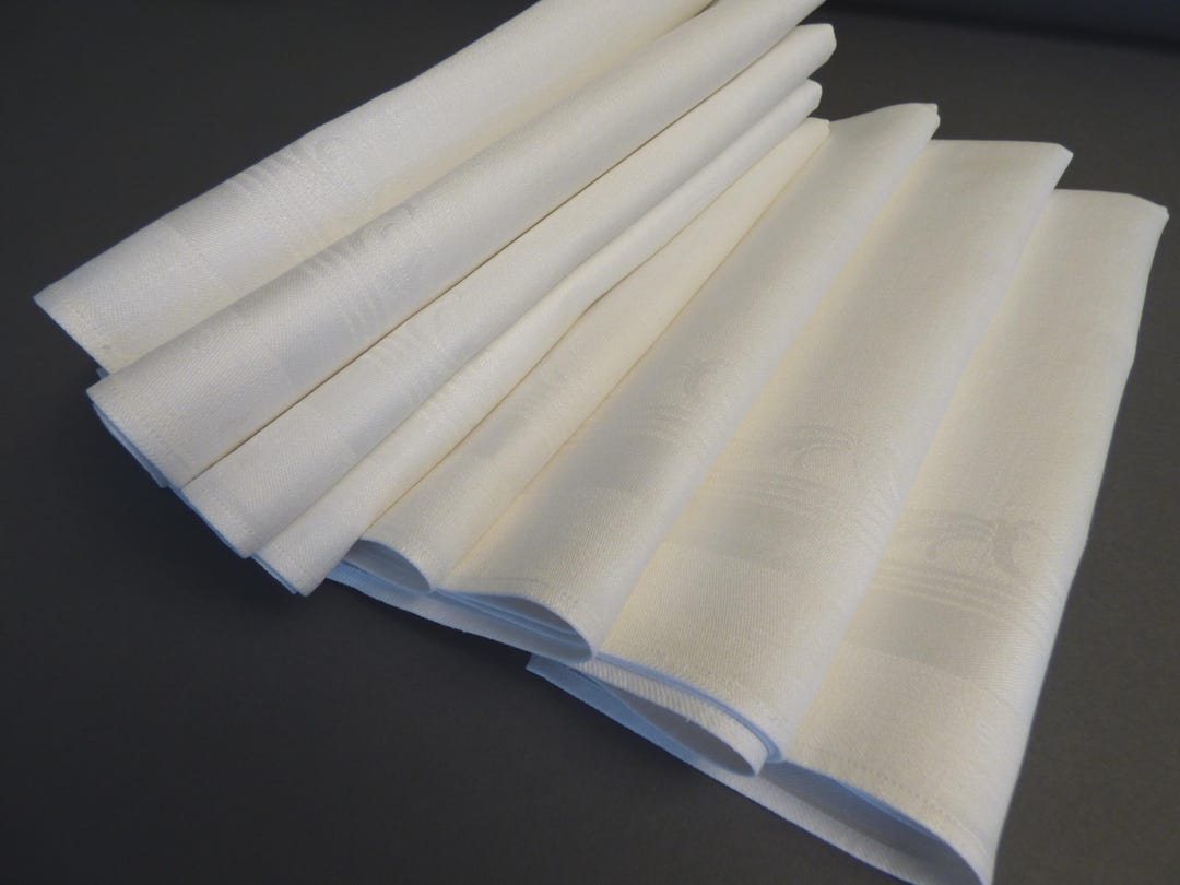 8 Damask Linen Napkins, Large 22", Laundered, Silky White Vintage Irish ...