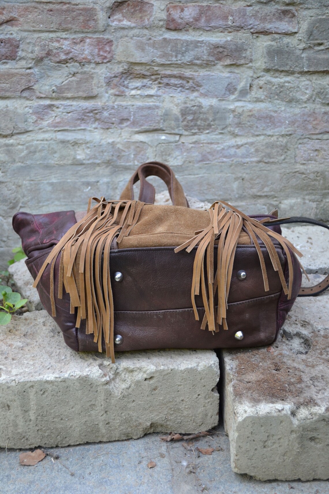 UPCYCLED LEATHER BAG / Upcycled Tote With Fringes / Hand Made in Italy ...