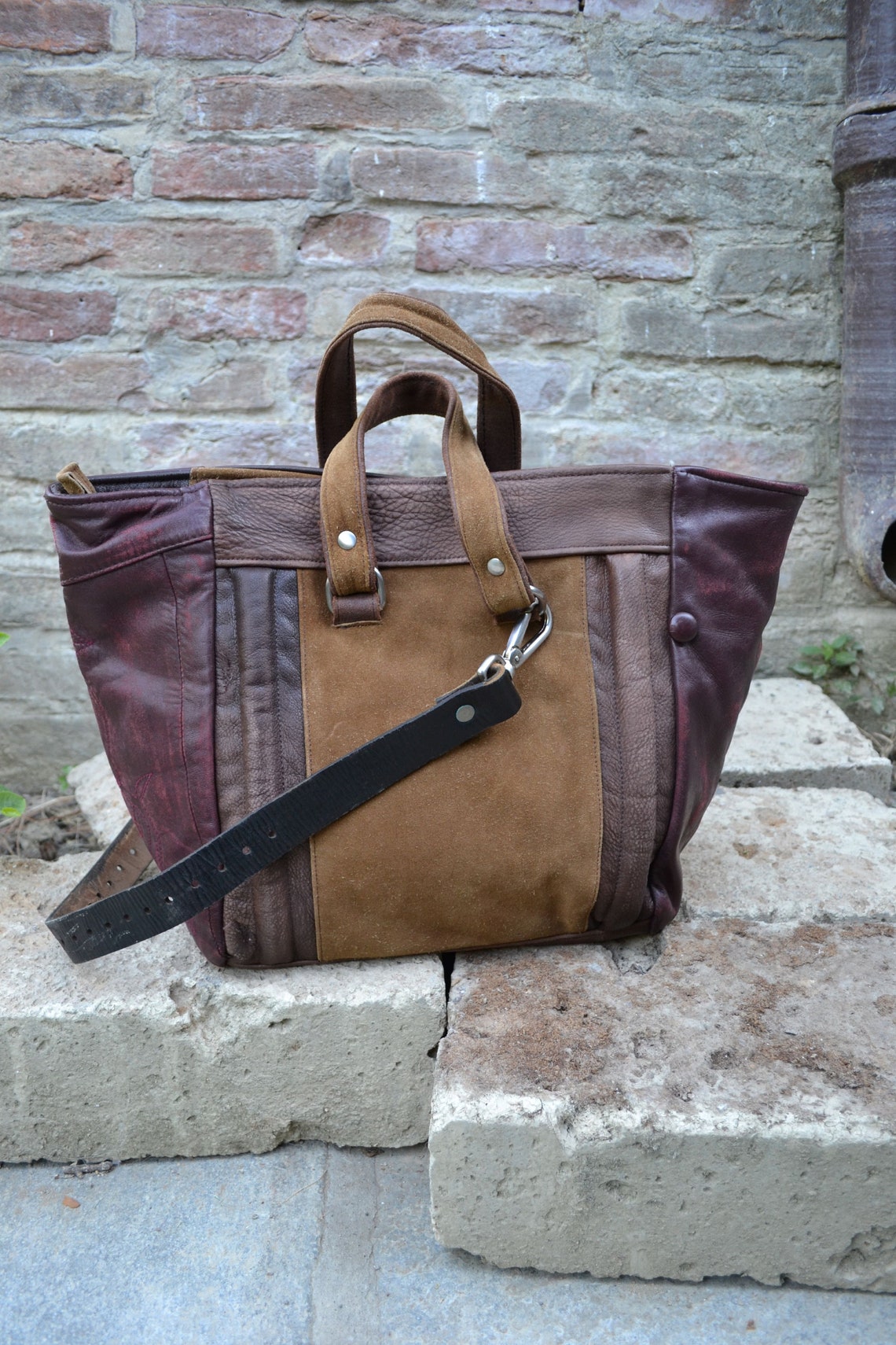 UPCYCLED LEATHER BAG / Upcycled Tote With Fringes / Hand Made in Italy ...