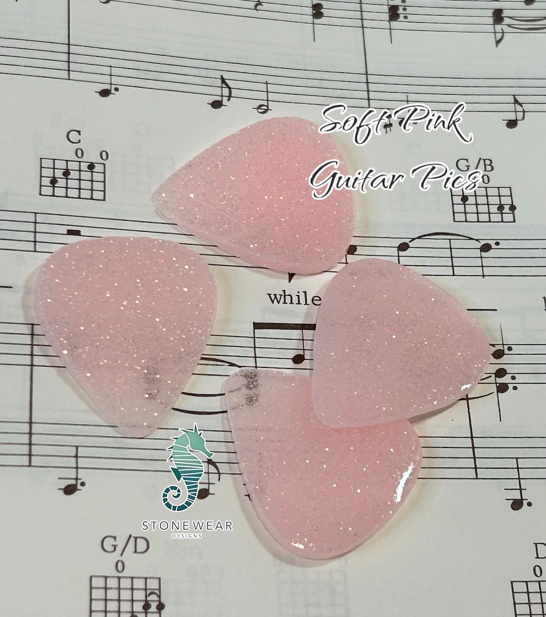 Guitar Picks With Soft Pink Glitter Set of Four - Etsy