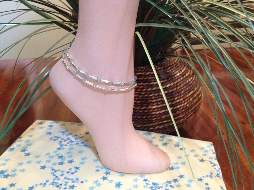 Peridot Anklet hand Made for You Set of 2, Ankle Bracelet, Stretch Anklet, Beaded Anklet ...