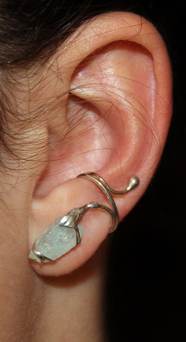 Earcuff with Aquamarine rough stone silver handmade 817S | Etsy