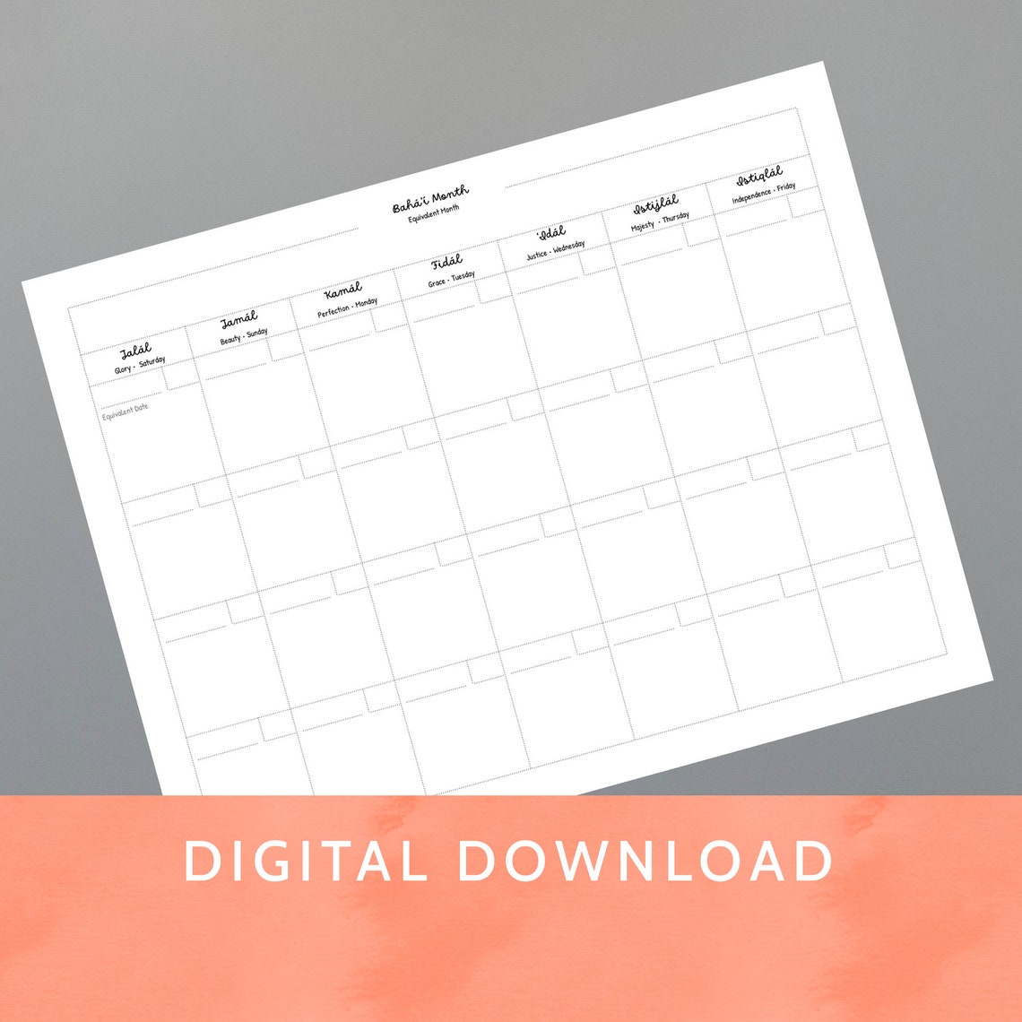 Digital Download - PDF File / Baha'i / Calendar / Baha'i Calendar ...