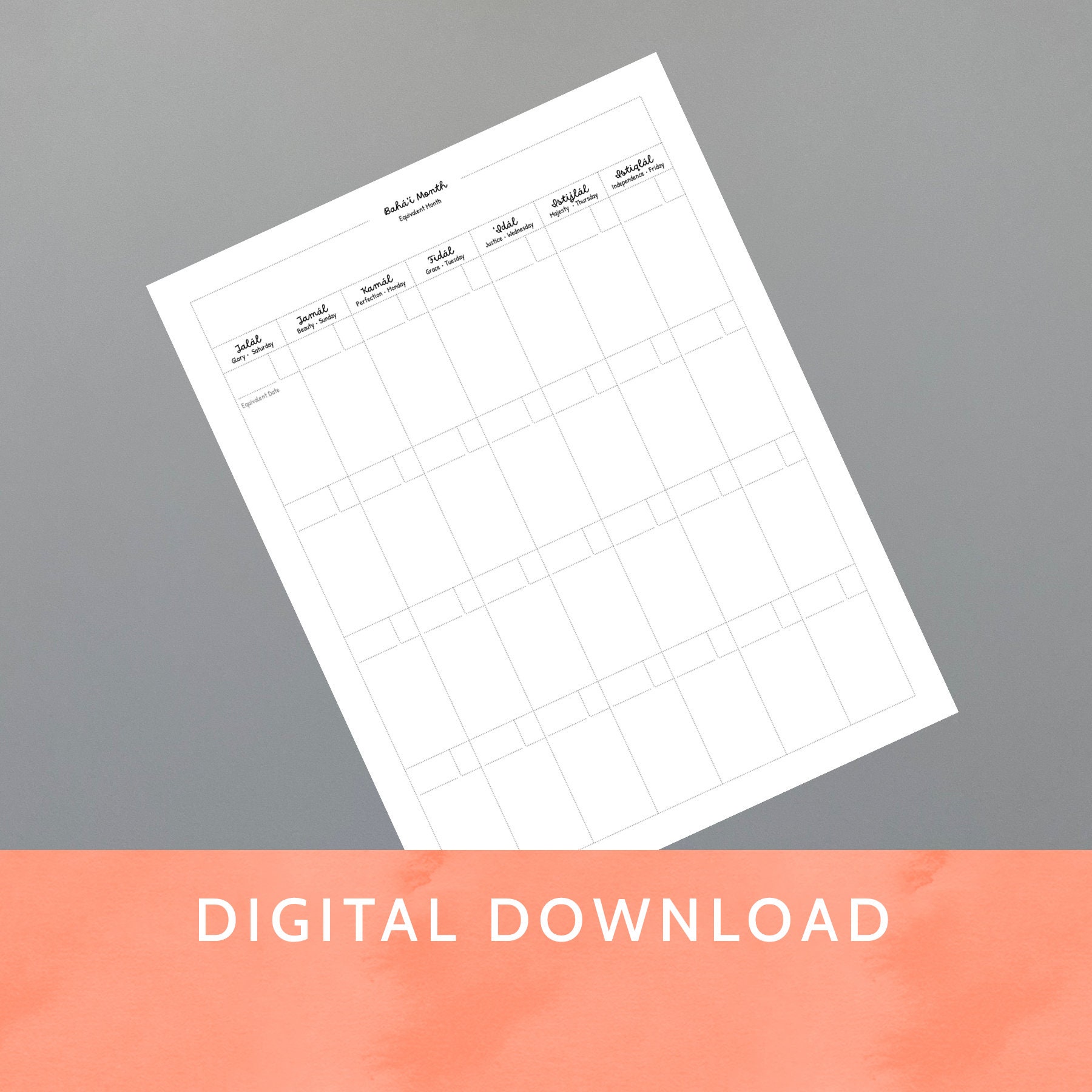 Digital Download - PDF File / Baha'i / Calendar / Baha'i Calendar ...
