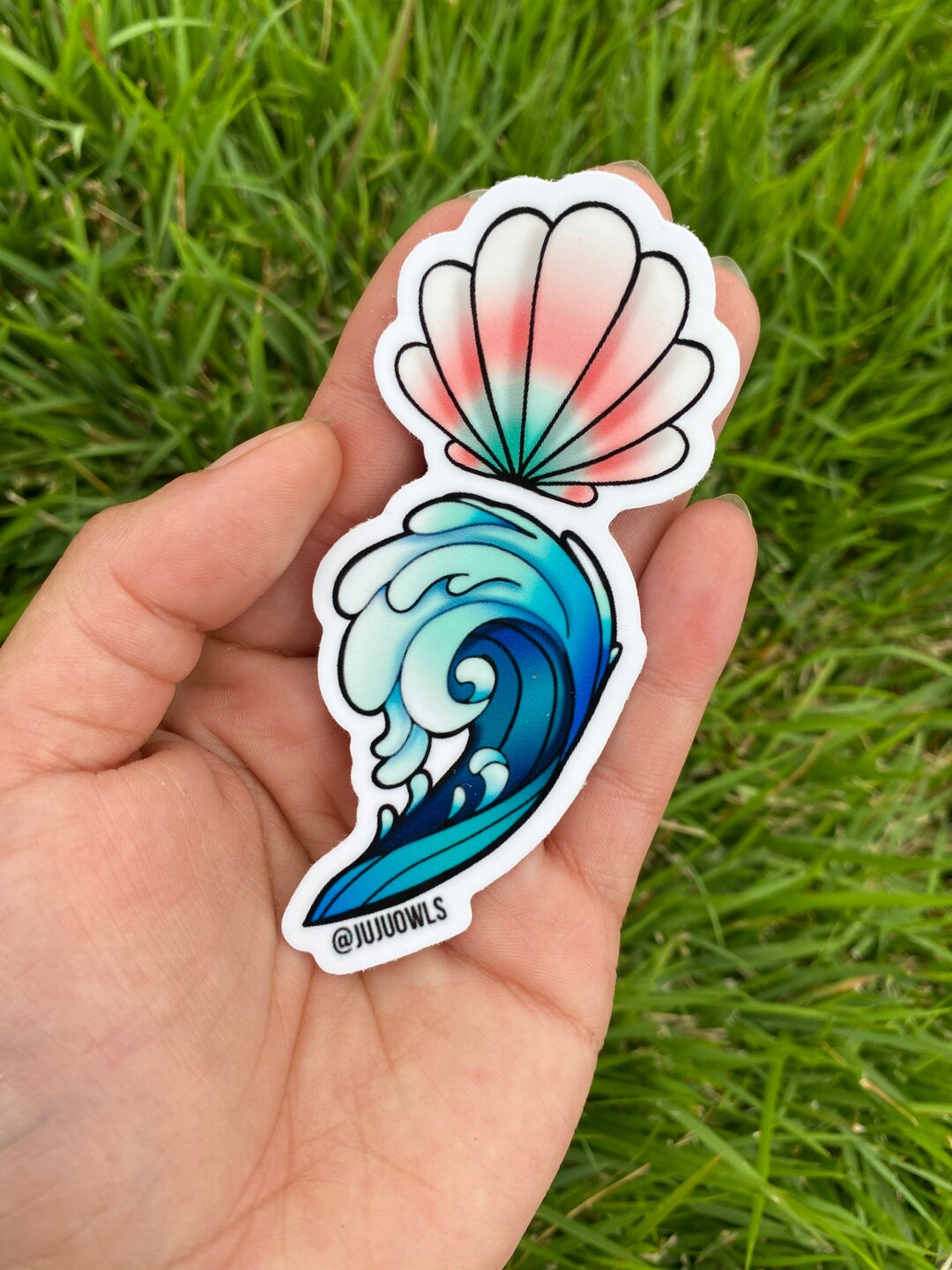 Semicolon Sticker, CORAL/GRN Seashell Semicolon Sticker, Ocean Wave ...
