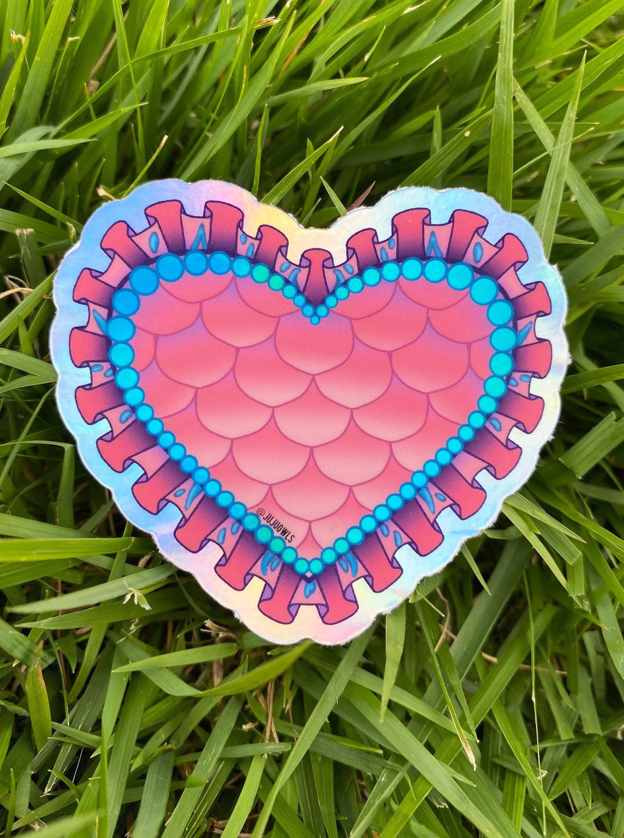 Mermaid Heart Sticker Pink and Blue MerFolk Heart Sticker | Etsy