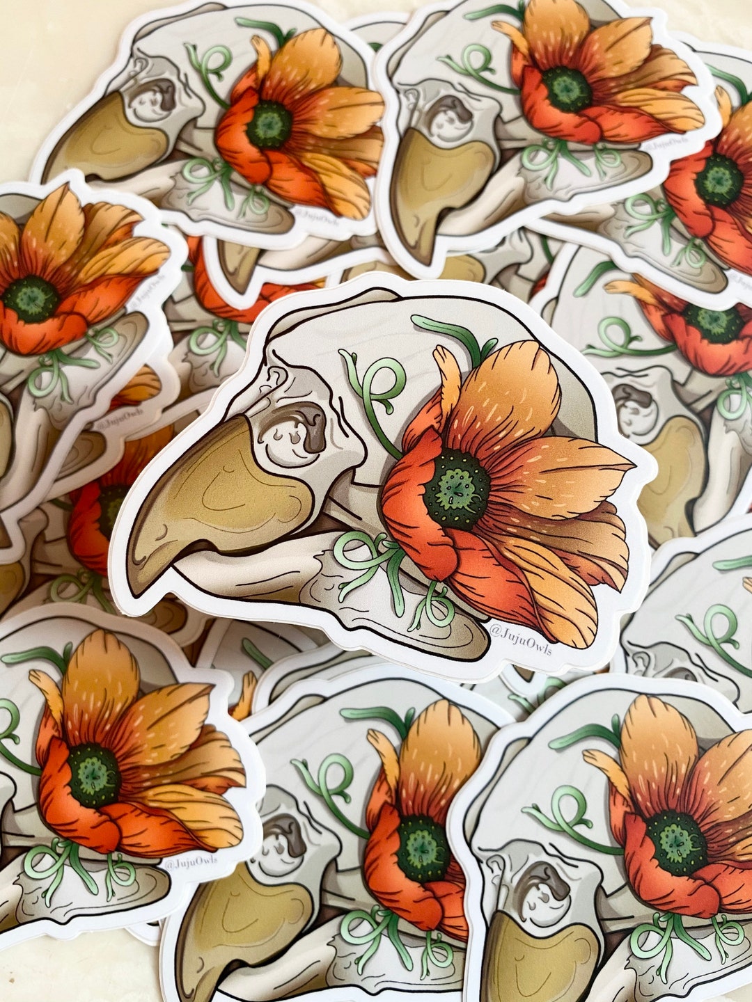 Cockatiel Skull Sticker, Bird Skull and Flowers Stickers, Bird Skull ...