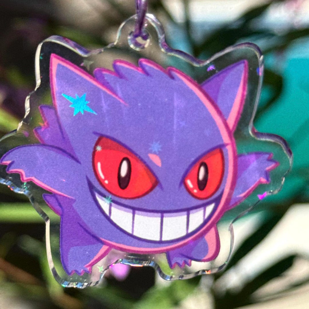 Gengar Holographic Ghost Keychain: Double-sided Kawaii Charm - Etsy
