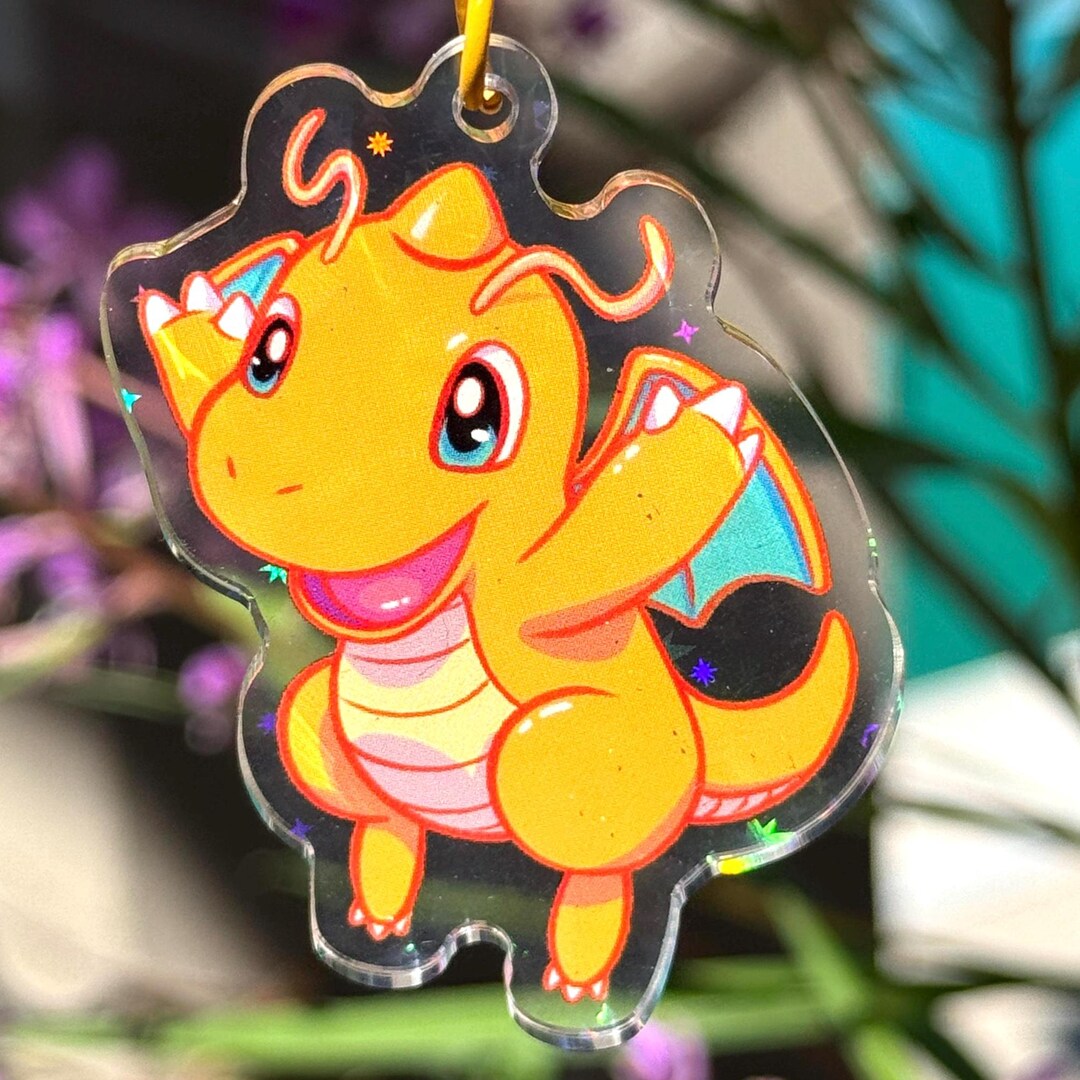 Dragonite Holographic Dragon Monster Keychain: Kawaii Anime Charm - Etsy
