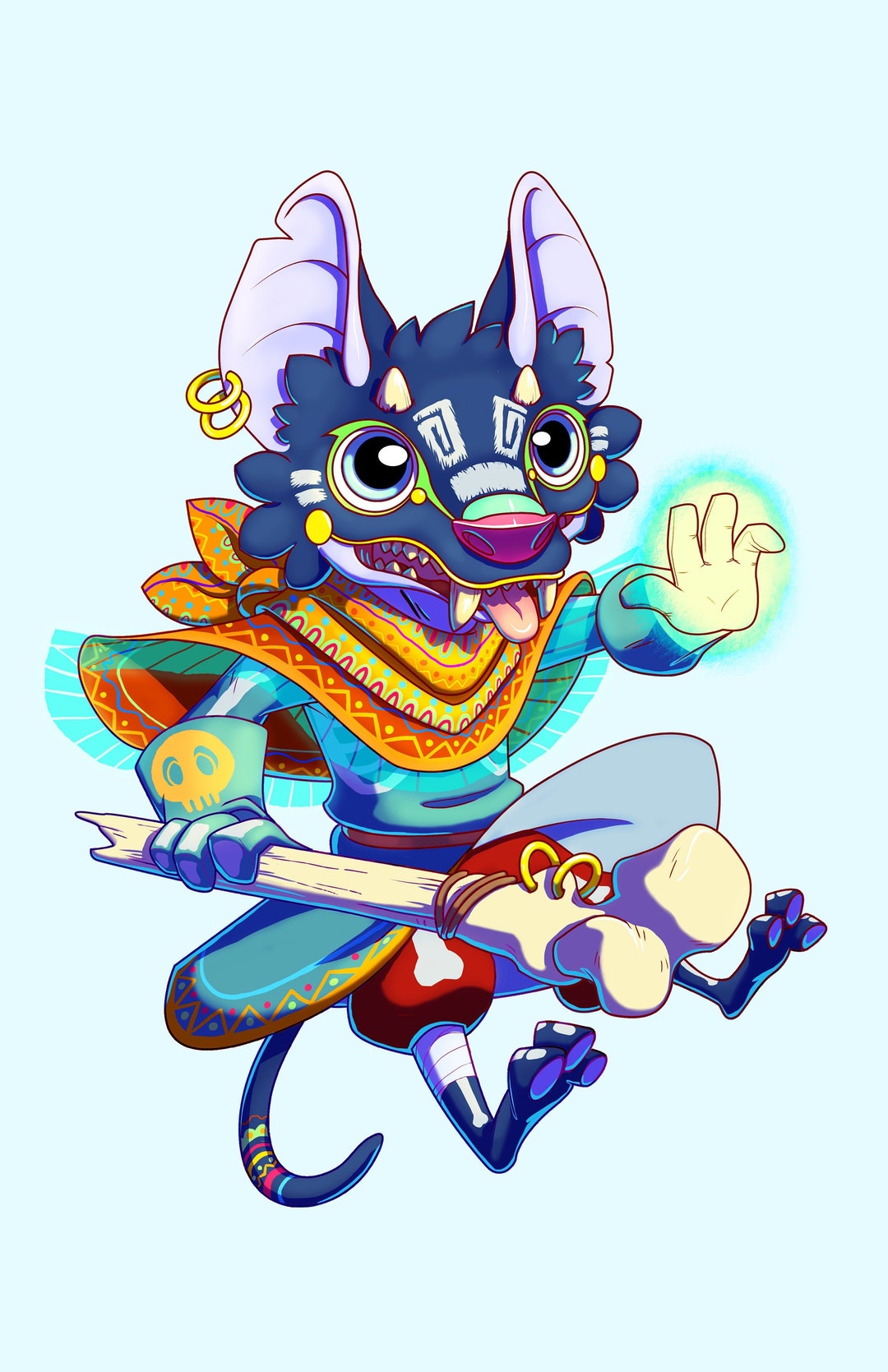 Aztec Wizard Inspired Wolf Bat Art Print, Nursery Room Decor, Home ...